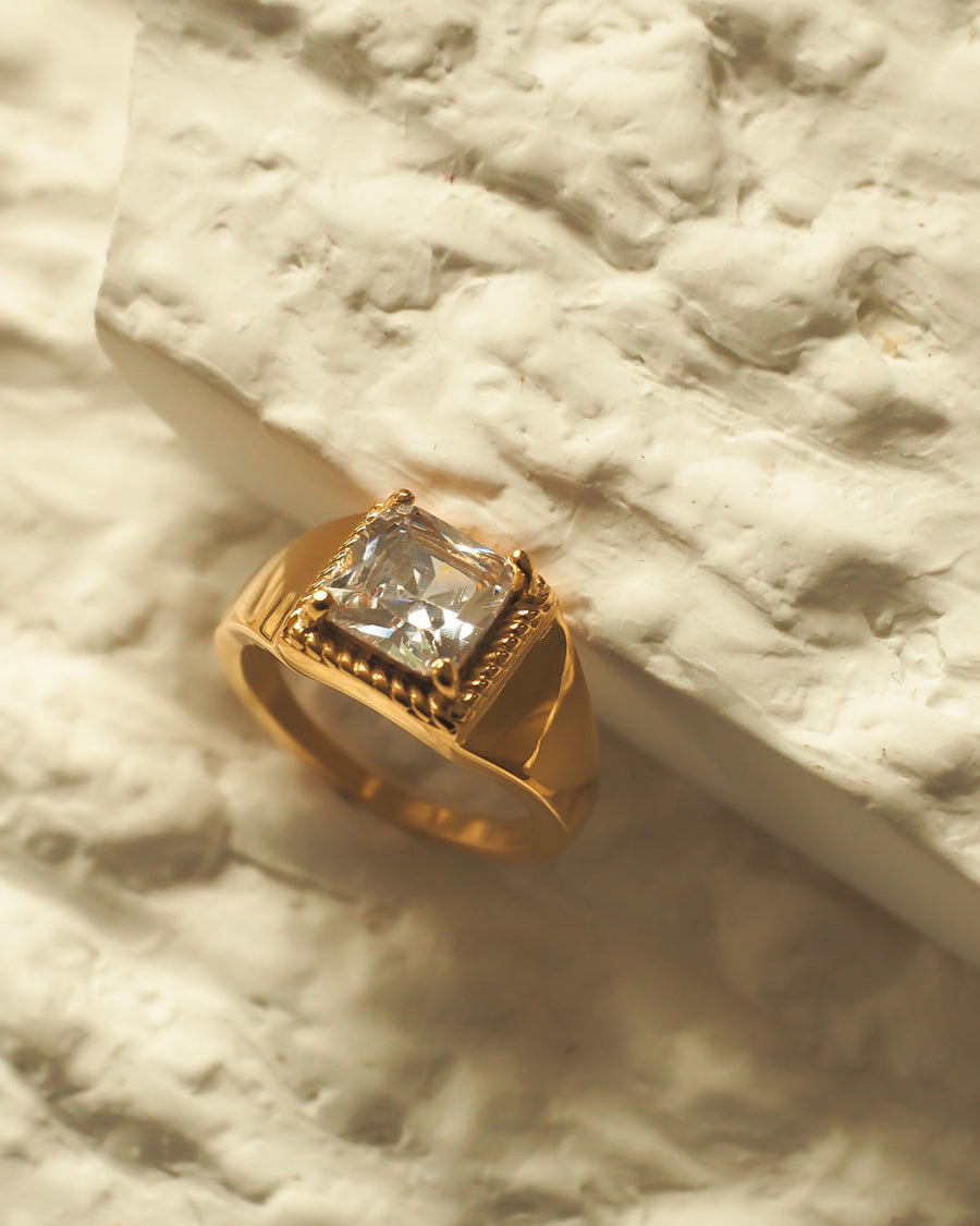 18K Gold Plated - Square Signet Stone Ring (3 colours) – Katherynloche