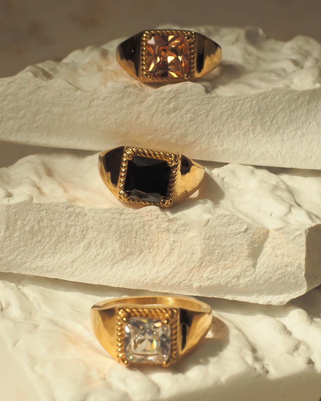 18K Gold Plated - Square Signet Stone Ring (3 colours) – Katherynloche